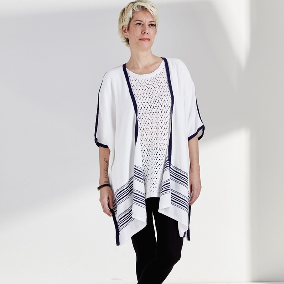 Sweaters | New Kelley Derrett Poncho In Navy White | Poshmark